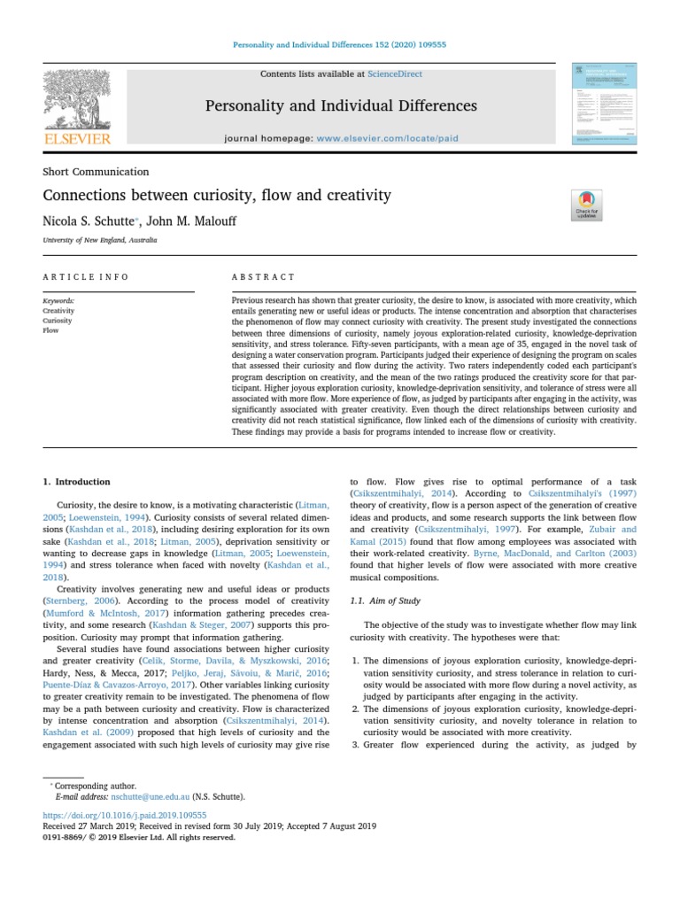 Connections Between Curiosity, Flow and Creativity | PDF | Curiosity | Creativity