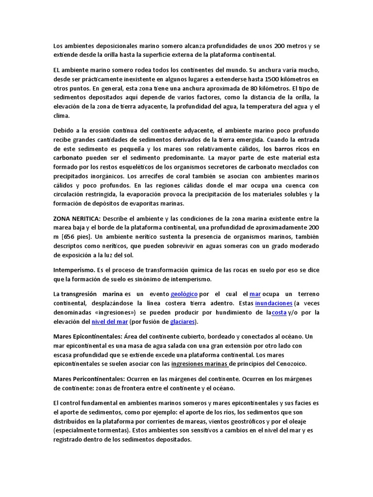 Ambientes Marinos Someros y Sedimentación | PDF | Fósil | Mar