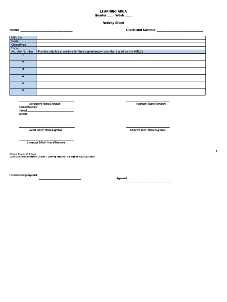 Supplemental Activity Sheet Format | PDF