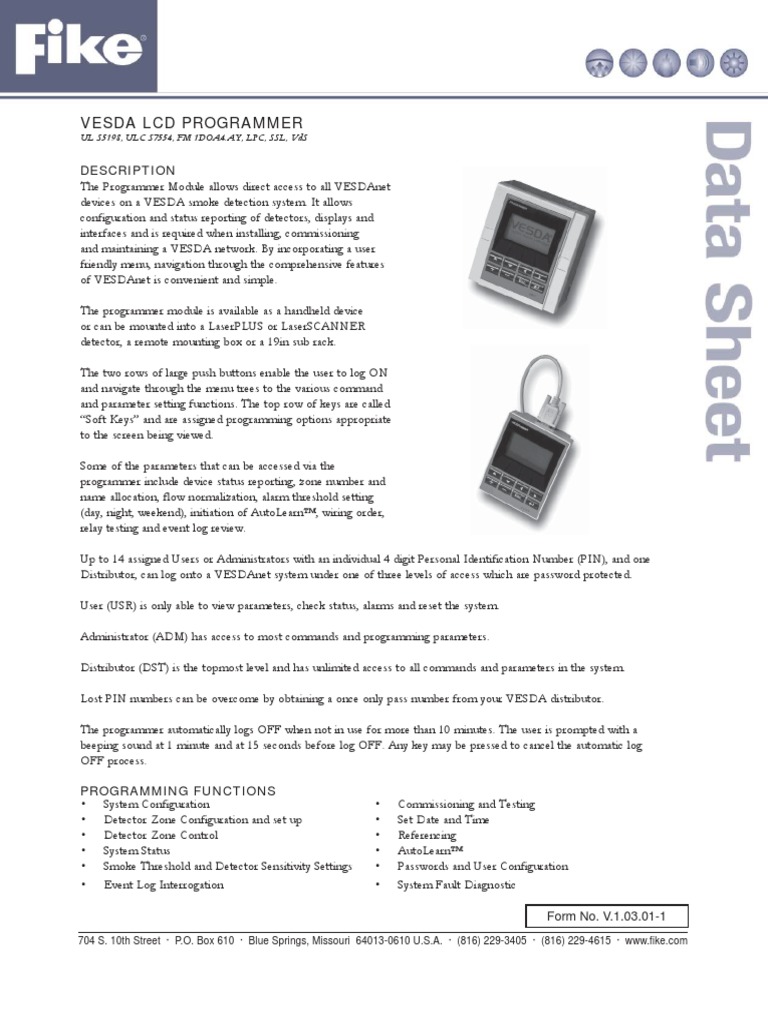 Vesda LCD Programmer: Ul S5198, Ulc S7554, FM 1Doa4.Ay, LPC, SSL, Vds | PDF | Personal ...