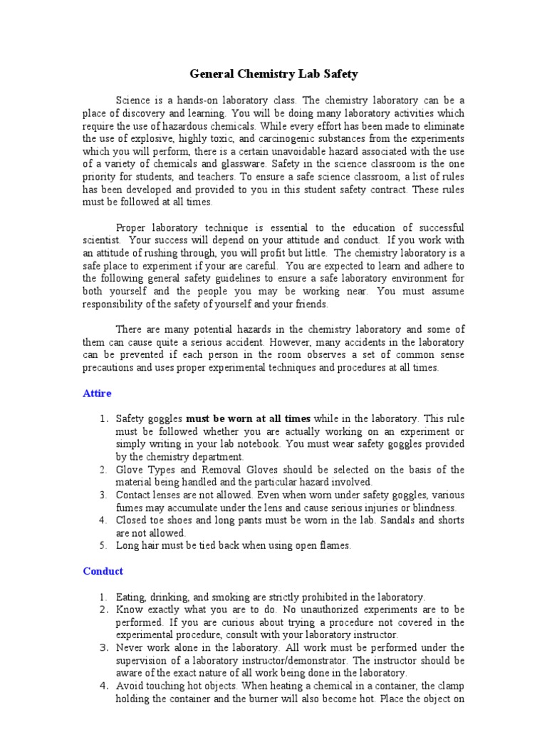 Chemistry Lab Safety Guidelines | PDF | Laboratories | Experiment