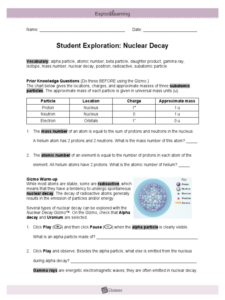 Student Exploration: Nuclear Decay: NCVPS Chemistry Fall 2014 | PDF ...