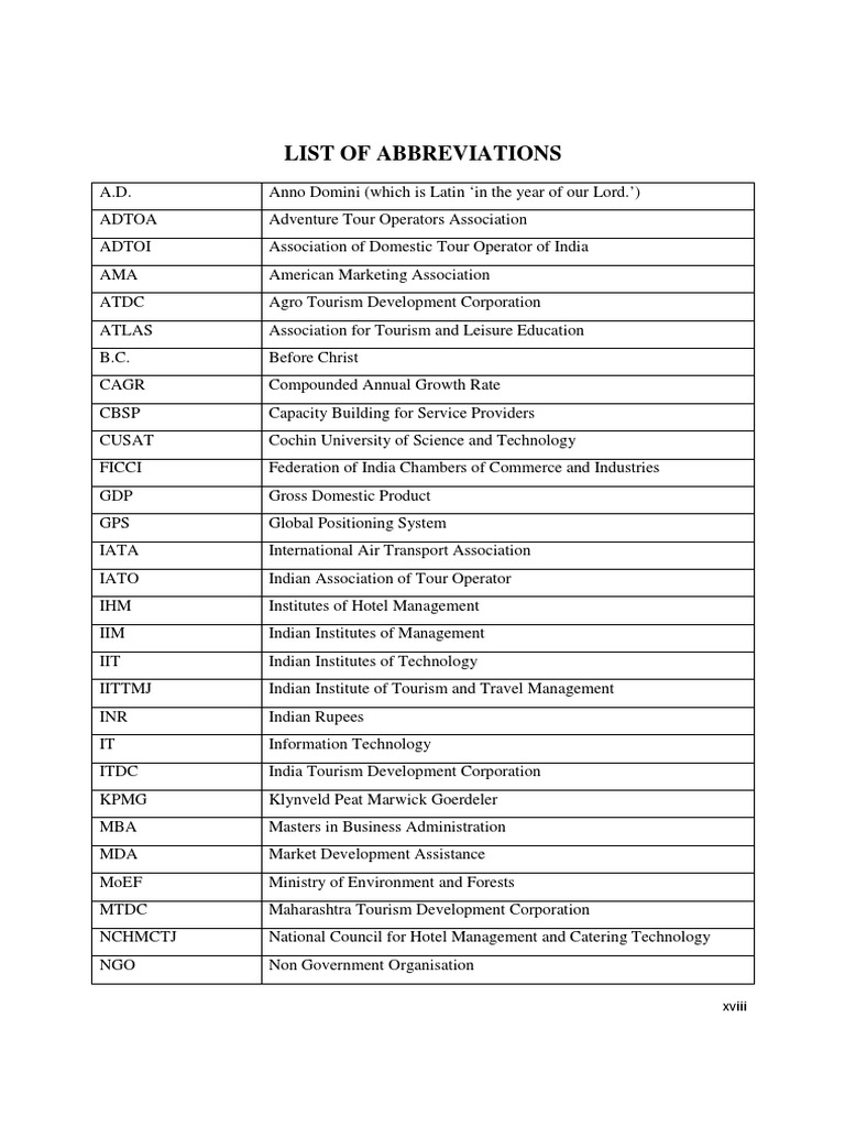 List of Abbreviations: Xviii | PDF