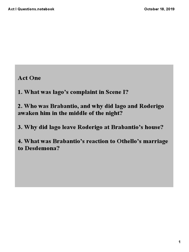 Othello Act I Study Guide | PDF | Travel
