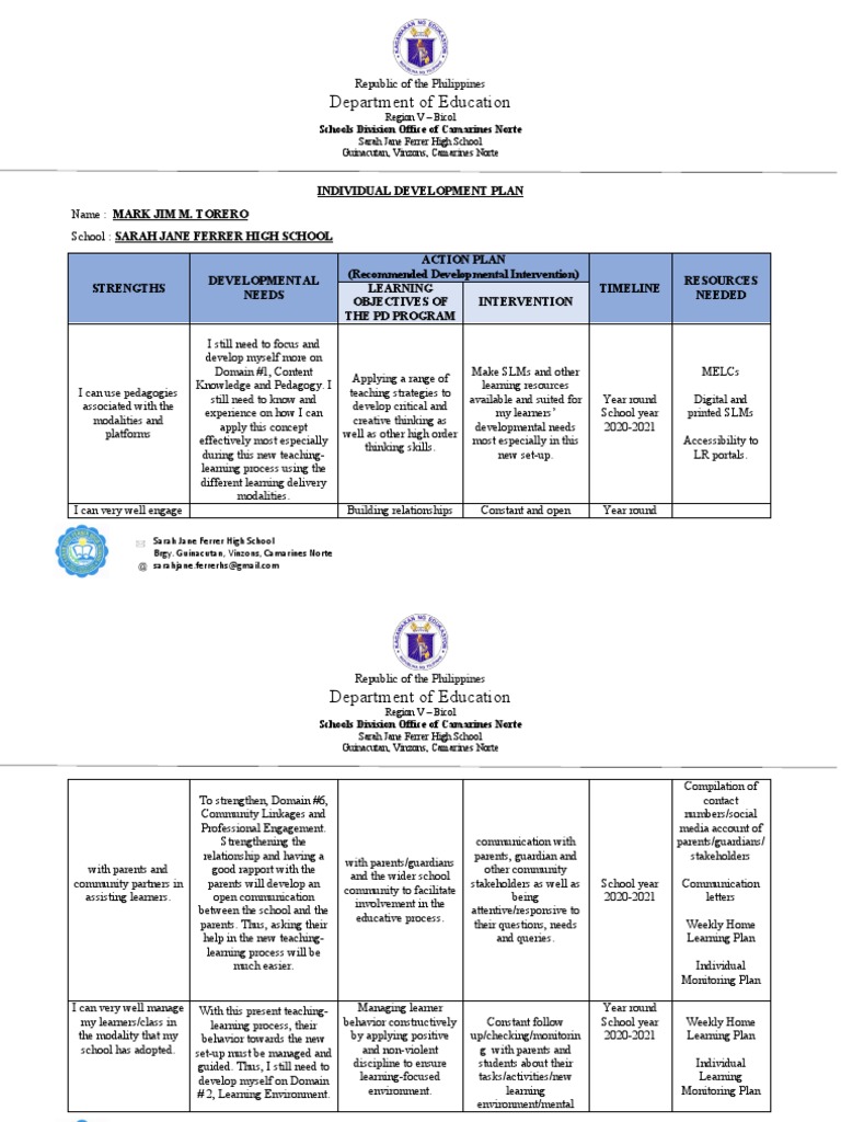 Department of Education: Individual Development Plan | PDF | Pedagogy ...