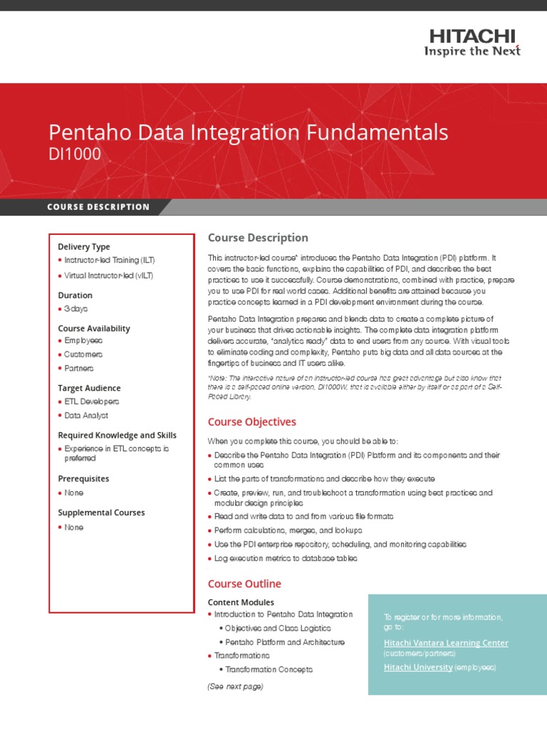 Pentaho Data Integration Fundamentals: Course Description | PDF | Databases | Computer Science