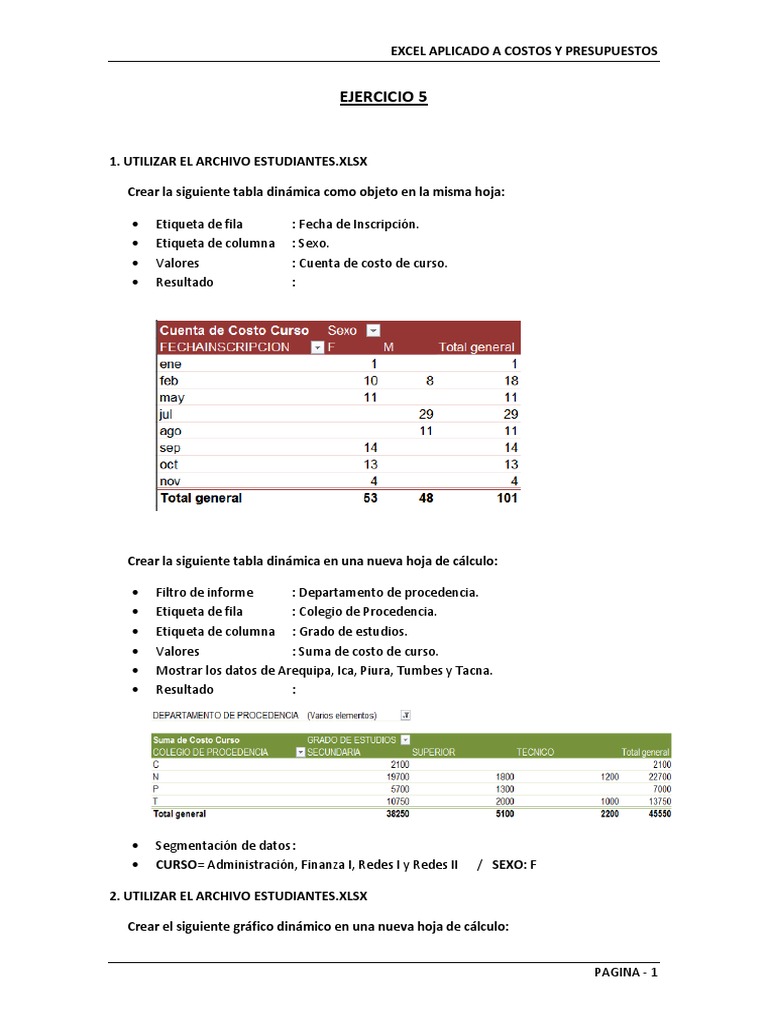 Ejercicio - U5 - TABLAS DINAMICAS | PDF | Microsoft Excel | Software de la aplicacion