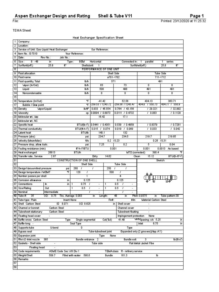 Heat Exchanger Sizing E-7010 #1 | PDF | Heat Exchanger | Pipe (Fluid ...