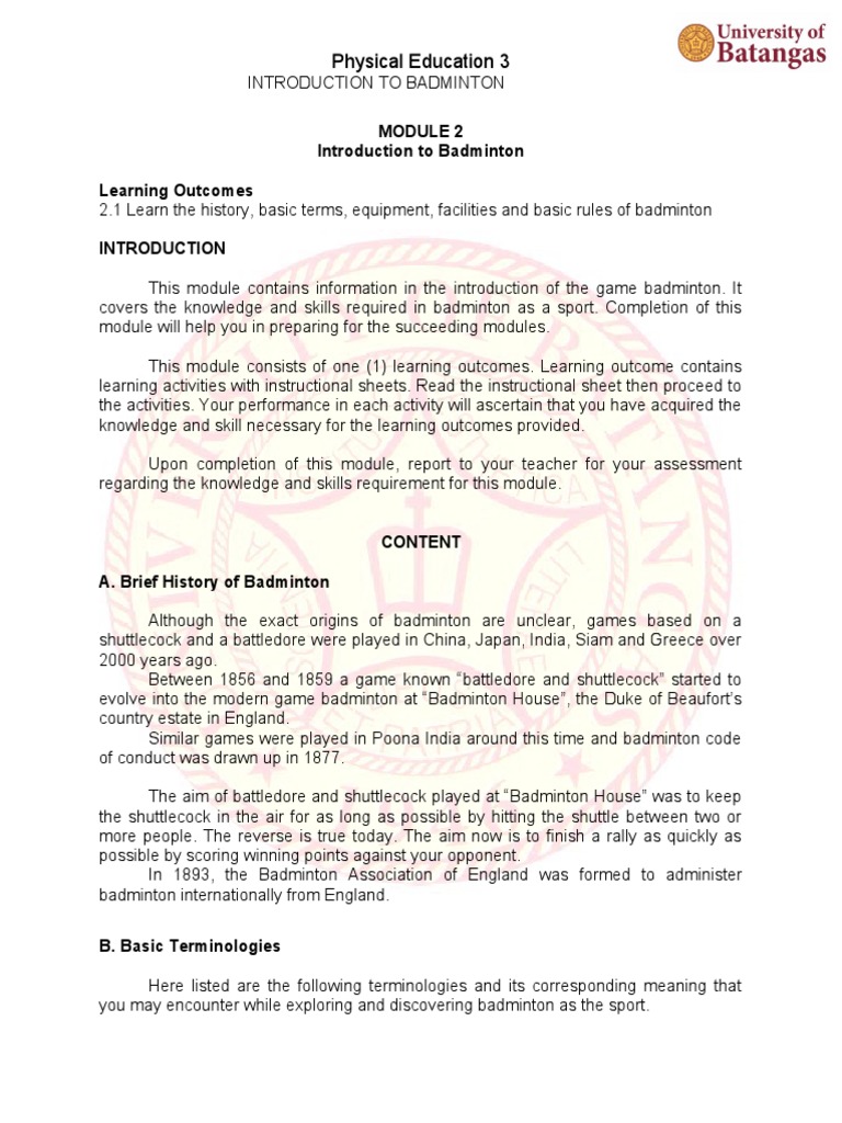 PE3 - Module 2 | PDF | Racquet Sports | Sports