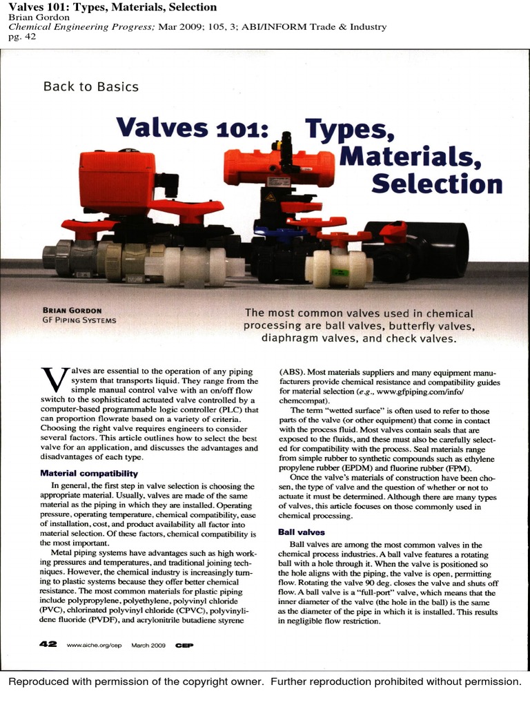 Types of Valves in Chemical Engineering | PDF | Science & Mathematics ...