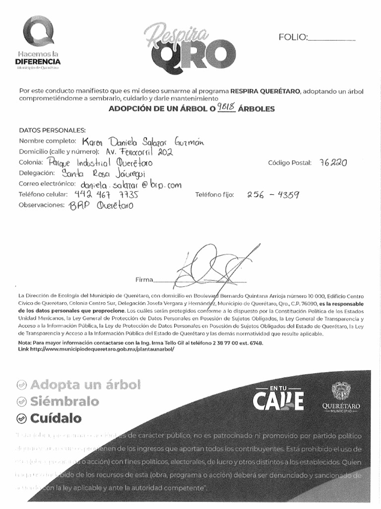 Donación de Árboles - Carta Compromiso | PDF