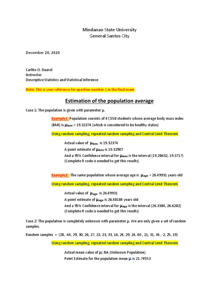 Estimation of The Population Average | PDF | Mean | Bootstrapping ...