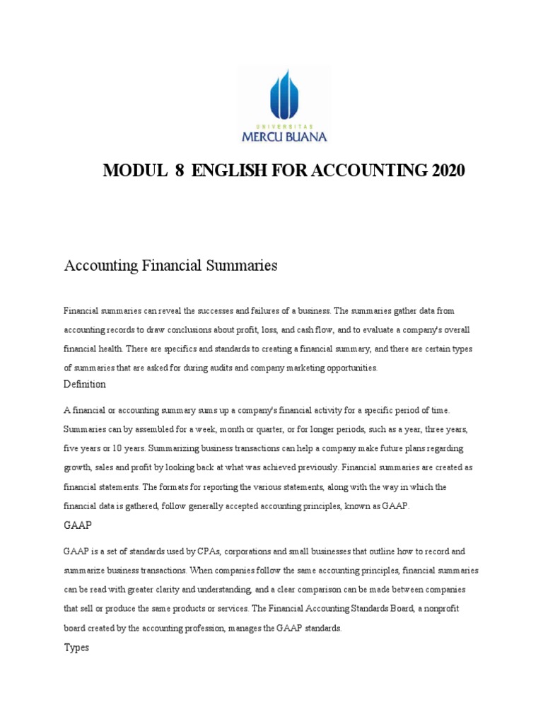 Modul 8 English For Accounting | PDF | Accounting | Sentence (Linguistics)