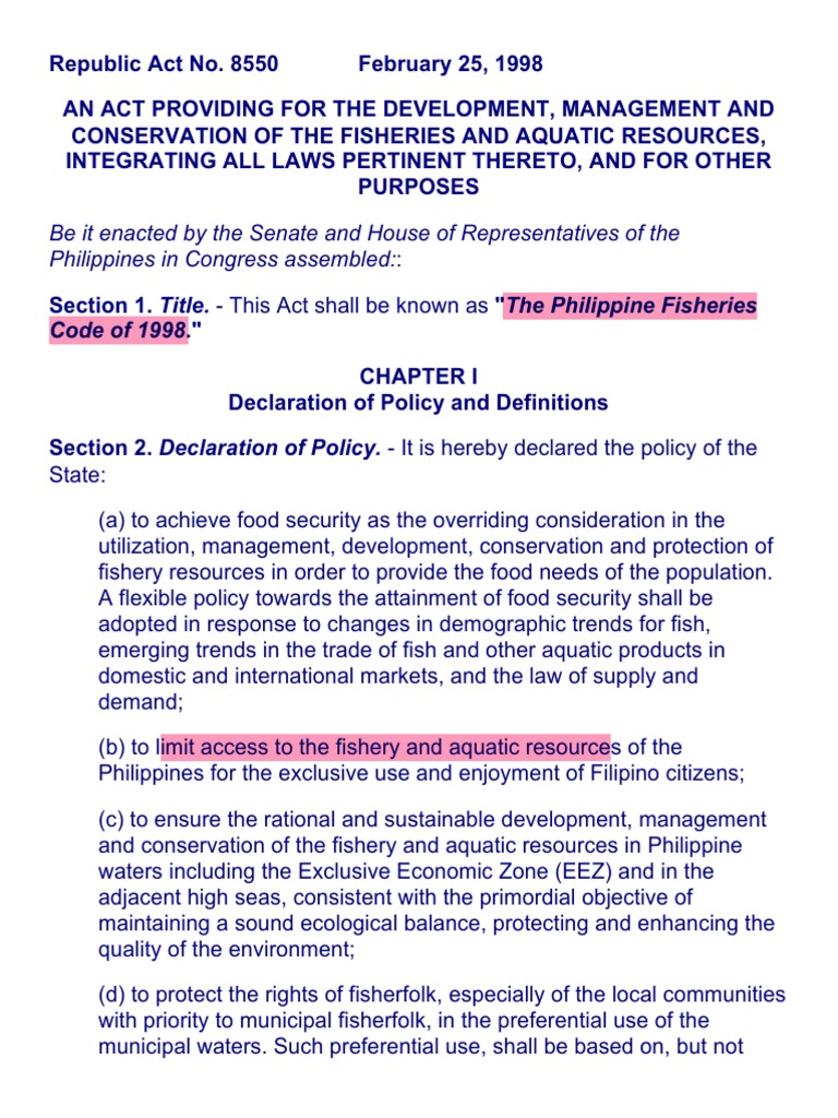 Ra 8550 Fisheries | PDF | Coral | Aquatic Ecosystem