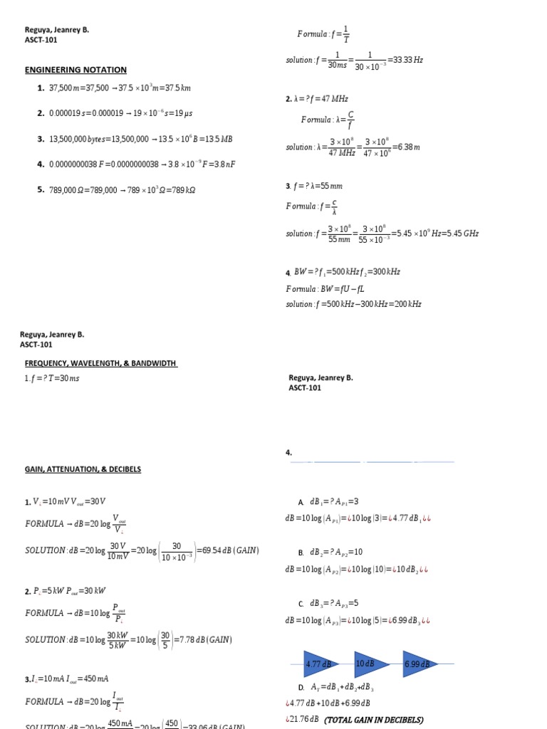Engineering Notation 1. 2. 3. 4. 5.: T Solution:f | PDF | Decibel | Hertz