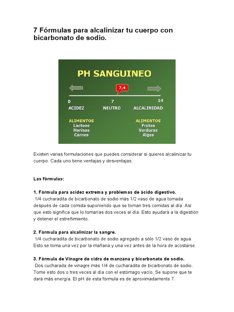 7 Fórmulas para Alcalinizar Tu Cuerpo Con Bicarbonato de Sodio | PDF ...