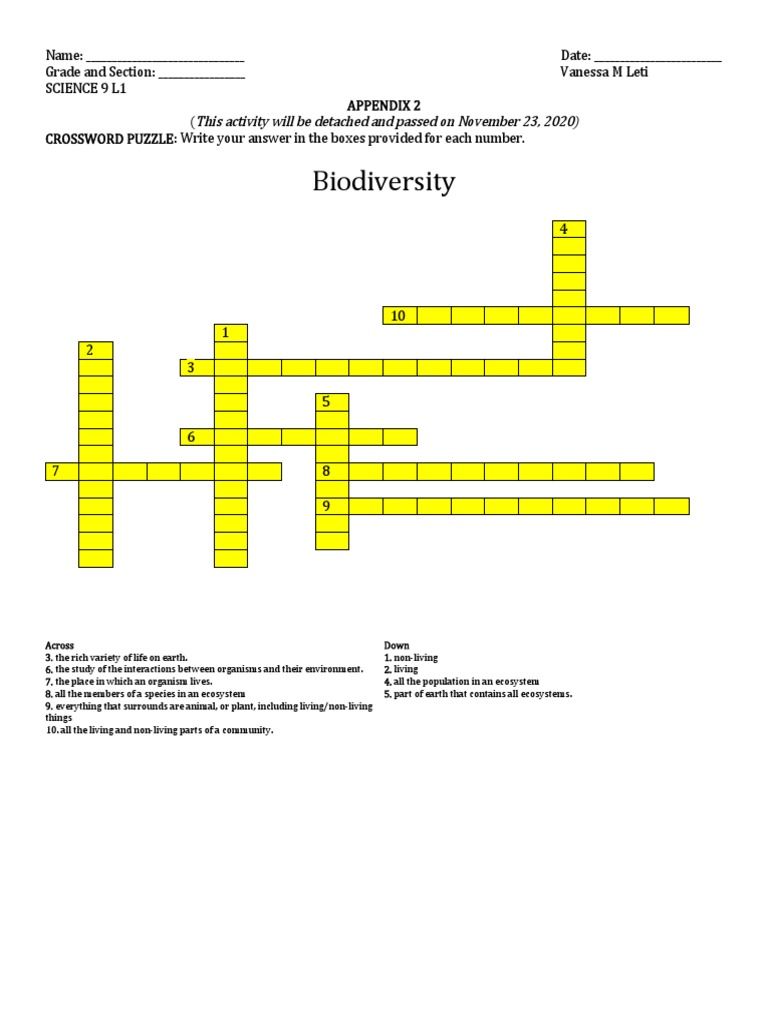 Biodiversity Crossword Puzzle | PDF