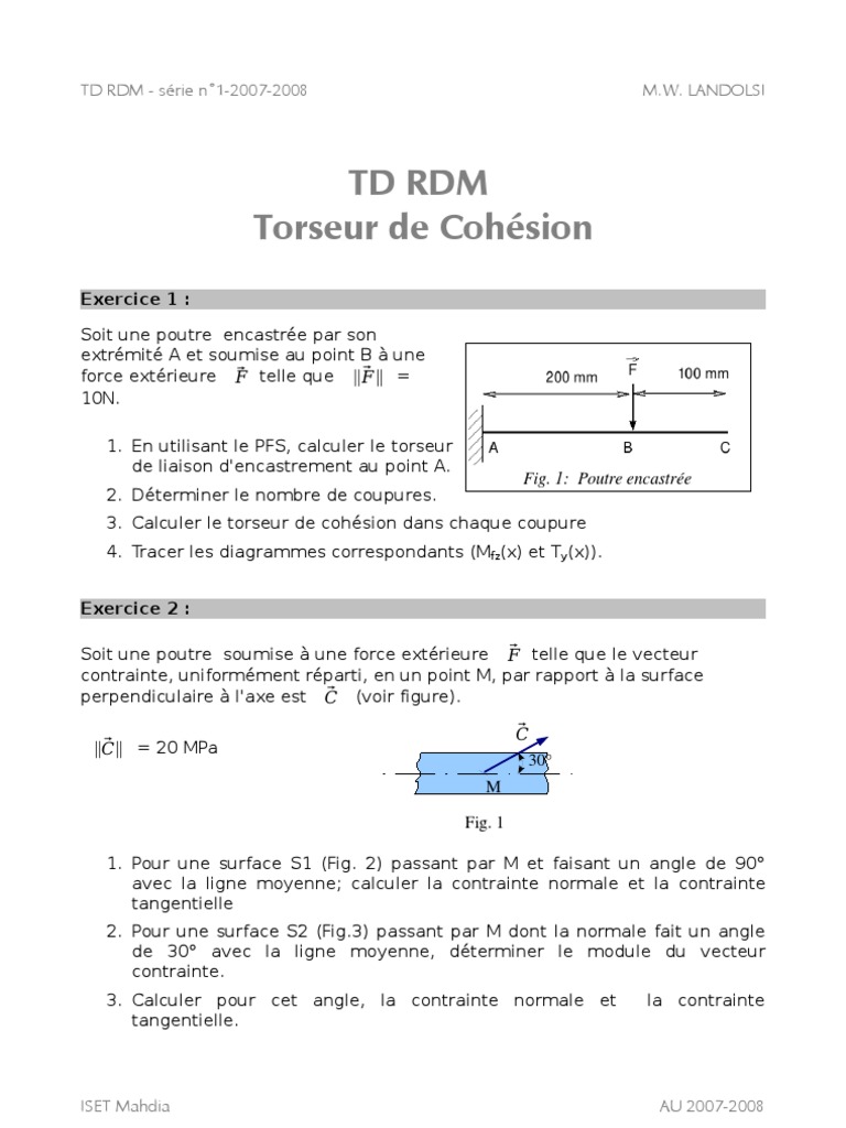 TD RDM-Torseur de Cohésion | PDF | Mécanique | Mécanique newtonienne
