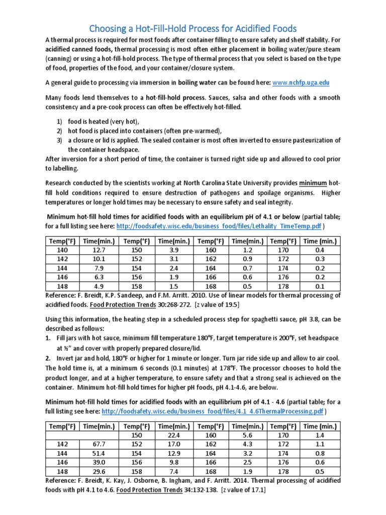 Choosing A Hot-Fill-Hold Process For Acidified Foods | PDF | Foods ...