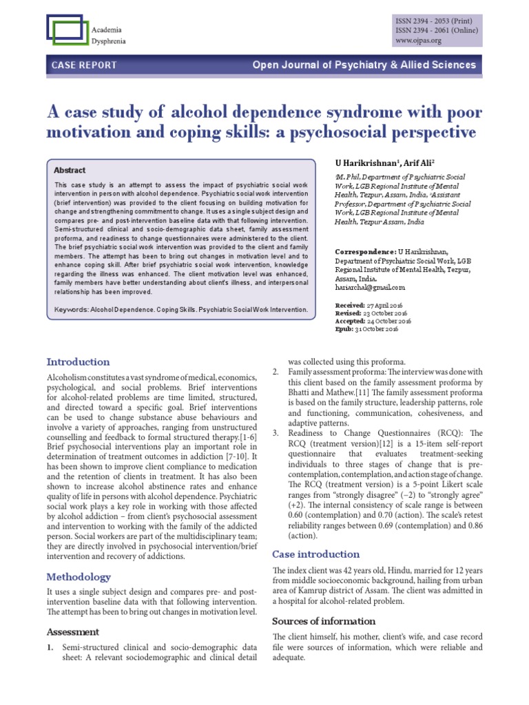 A Case Study of Alcohol Dependence Syndrome With Poor Motivation and ...