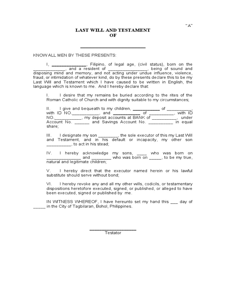Sample Last Will and Testament Form | PDF | Wills And Trusts | Will And ...