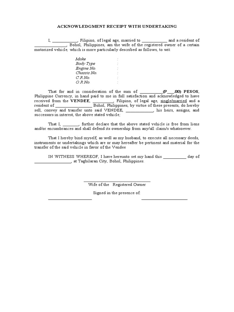 Transfer of Vehicle Ownership Agreement and Receipt | PDF