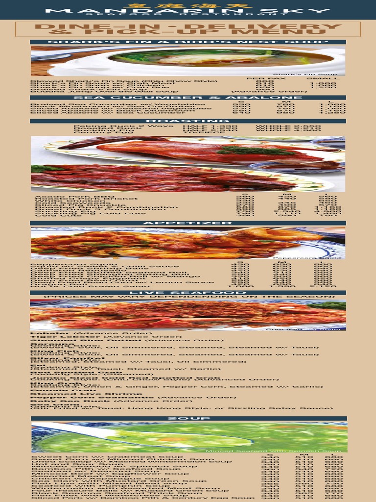 Mandarin Sky Seafood Restaurant Menu | PDF | Curry | Beef