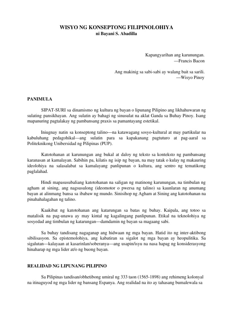 1 12 Wisyo NG Konseptong Filipinolohiya Ni Bayani Abadilla I ...