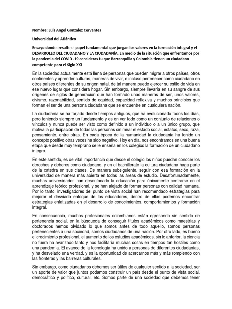 Ensayo de Ciudadania | PDF | Ciudadanía | Sociedad