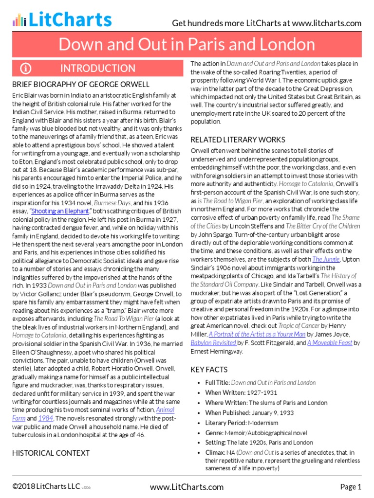 Down and Out in Paris and London: Intr Oduction | PDF | George Orwell ...