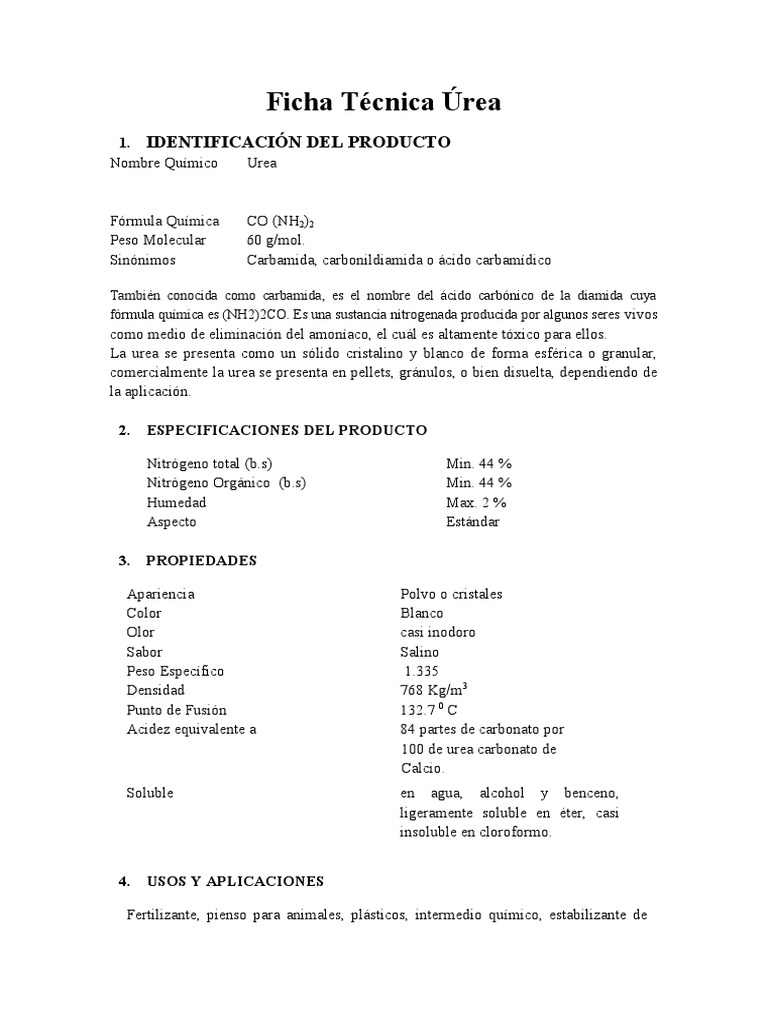 Ficha Técnica Úrea | PDF | Amoníaco | Urea
