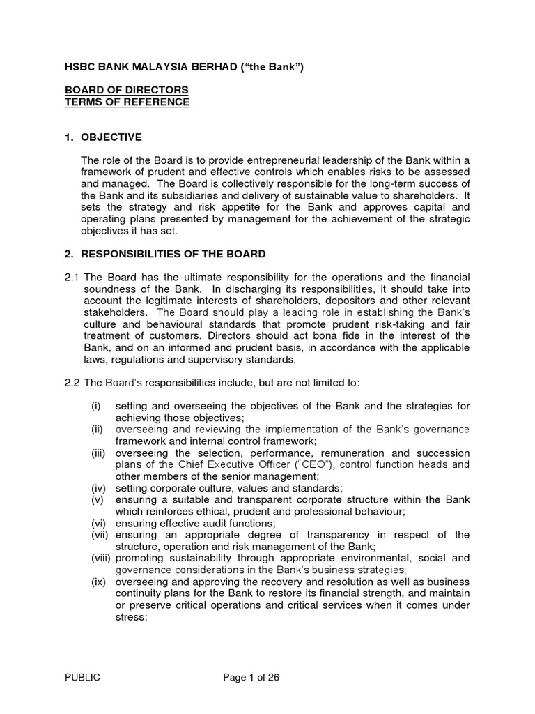 HSBC Bank Malaysia Berhad ("The Bank") Board of Directors Terms of ...