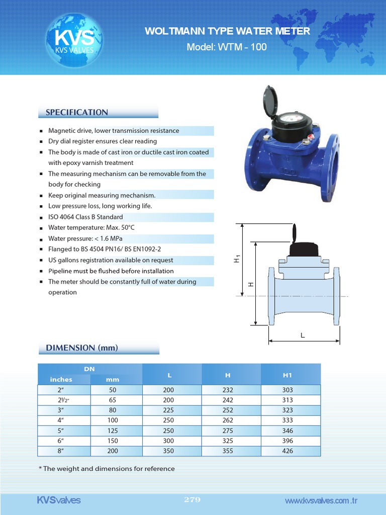 Woltmann Type Water Meter Specs | PDF | Valve | Metrology