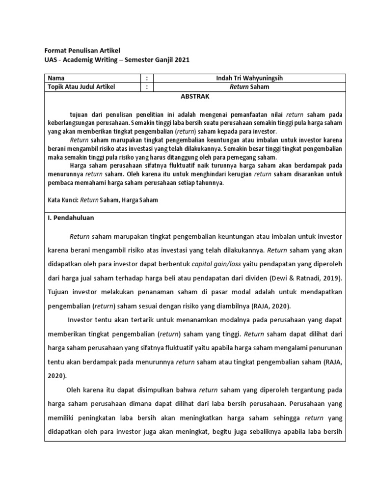 Return Saham | PDF | Bisnis | Pengelolaan Keuangan & Uang
