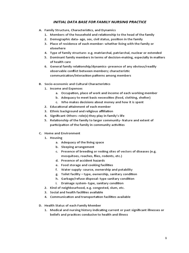 Initial Data Base For Family Nursing Practice | PDF | Obesity | Family