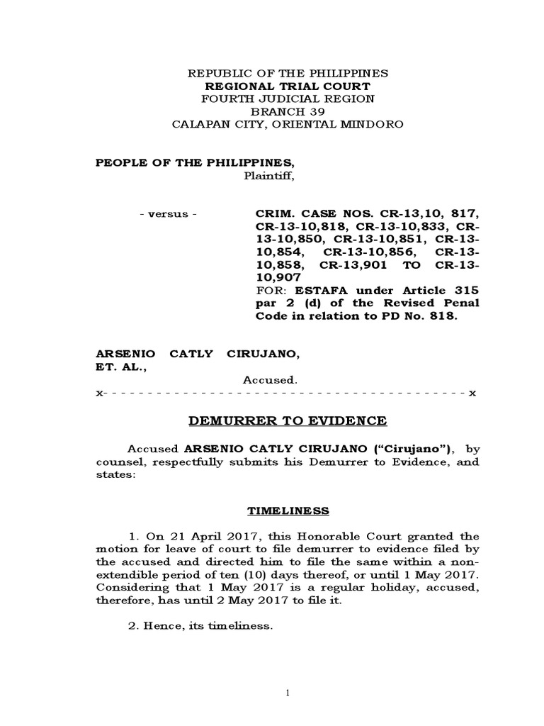 Demurrer To Evidence | PDF | Fraud | Criminal Law