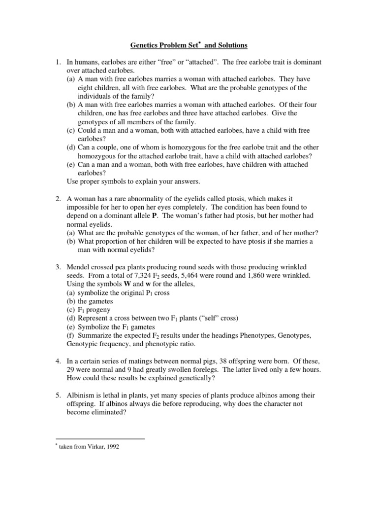 Genetics Problem Set With Solutions | PDF | Dominance (Genetics) | Genotype