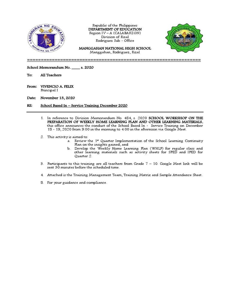 School Memorandum | PDF