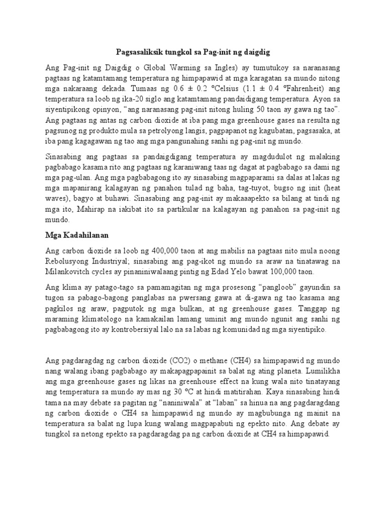 Pagsasaliksik Tungkol Sa Global Warming | PDF