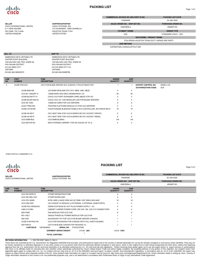 Packing List For UCSB-5108-AC2 PDF | PDF | Exports | European Union