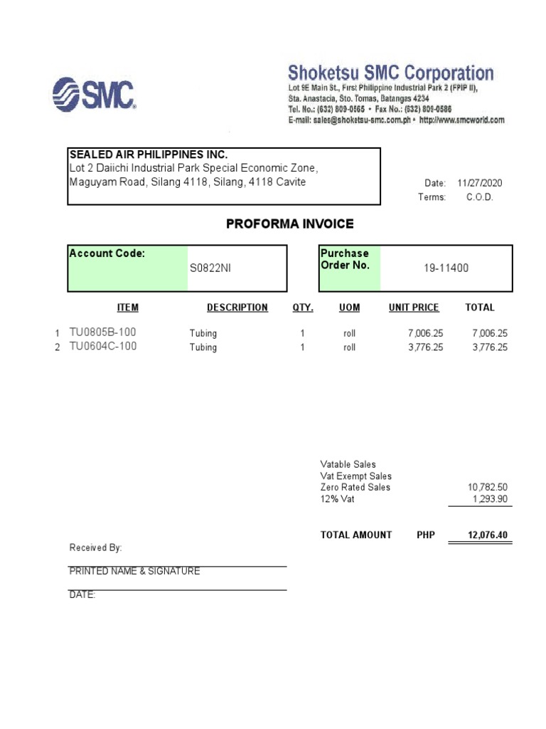 Proforma Invoice: Sealed Air Philippines Inc | PDF