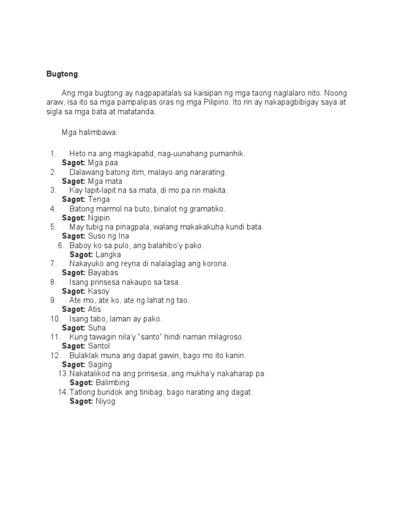 Mga Bugtong | PDF