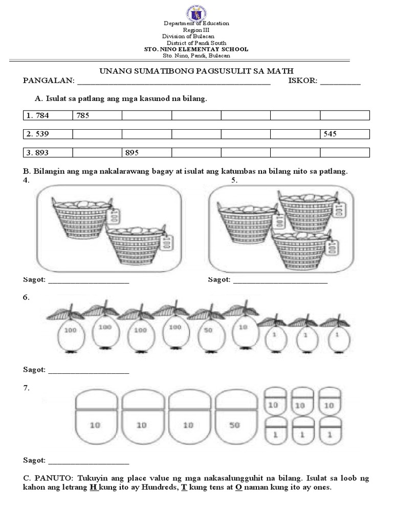 MATH 1st Summative Test Q1 | PDF