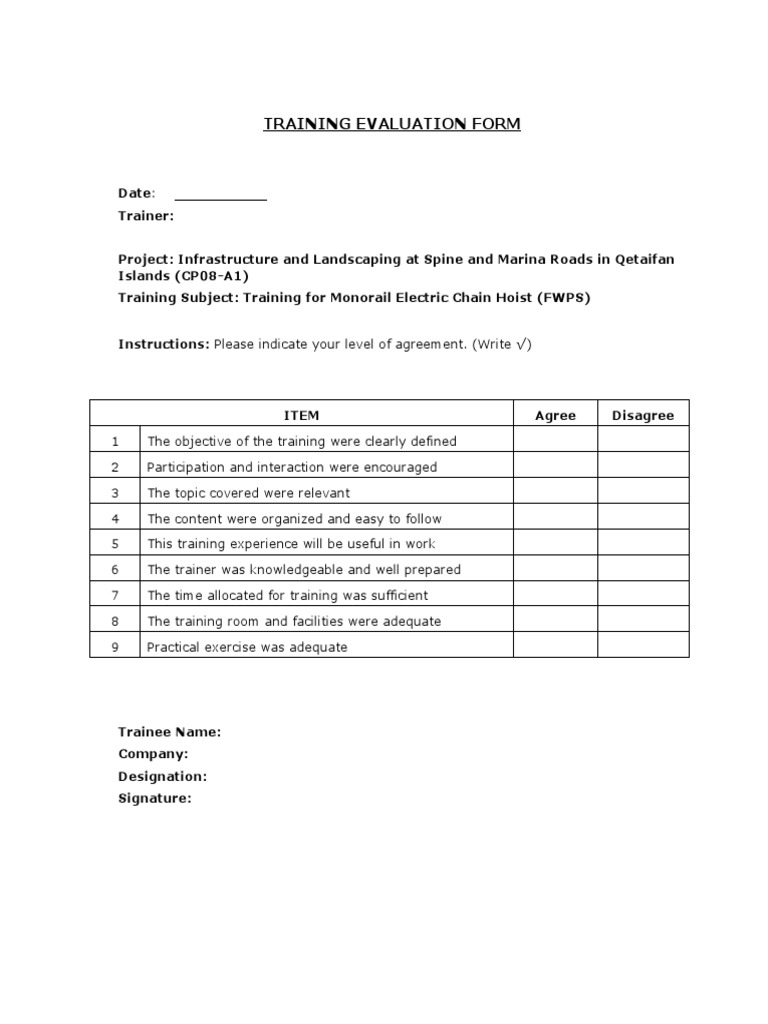 Training Evaluation Form | PDF | Business | Technology & Engineering