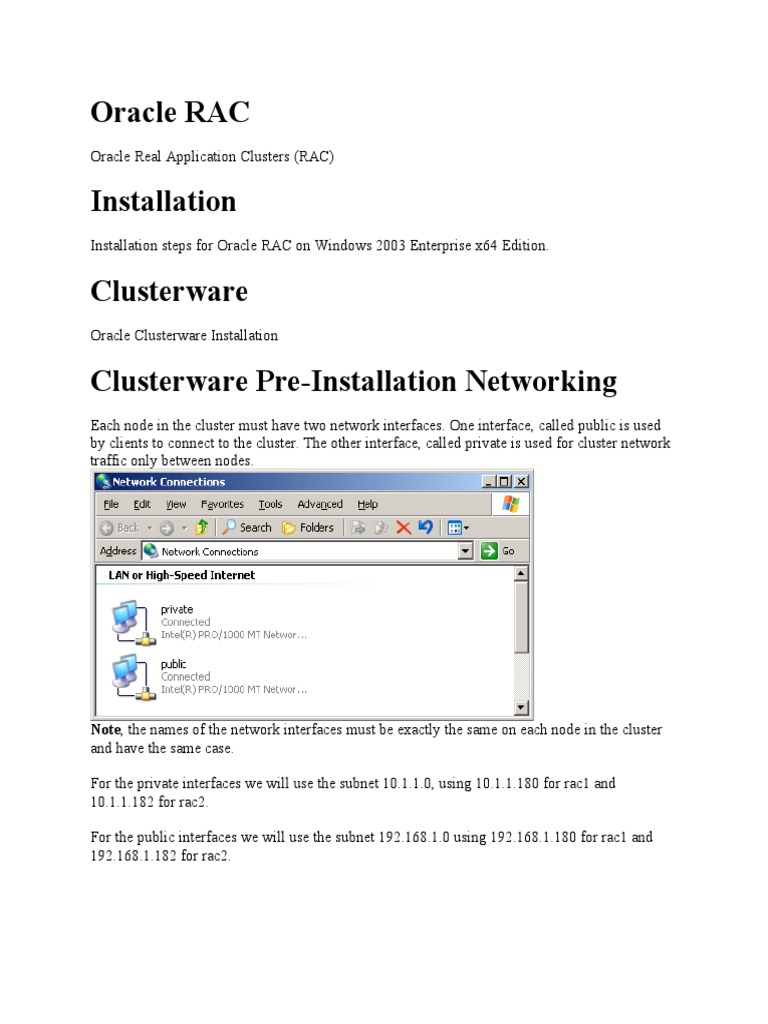 Oracle RAC | PDF | Computer Network | Ip Address