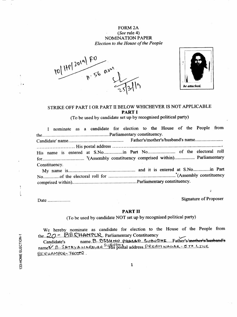 Form 2A Nomination Paper for Election to the House of the People | PDF ...