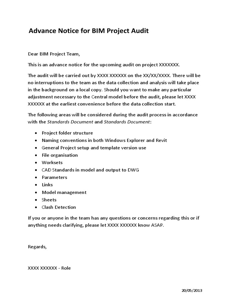 BIM Project Audit Advance Notice | PDF | Computers