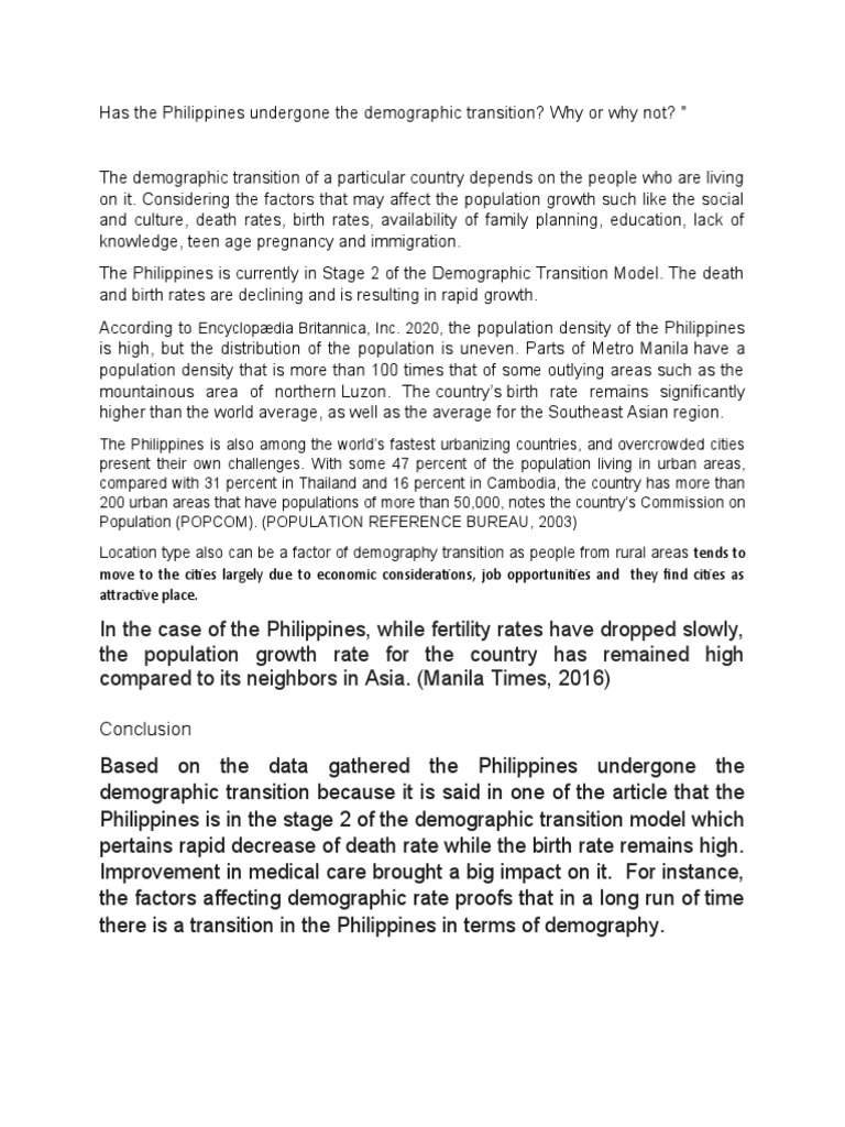 Has The Philippines Undergone The Demographic Transition | PDF | Birth ...