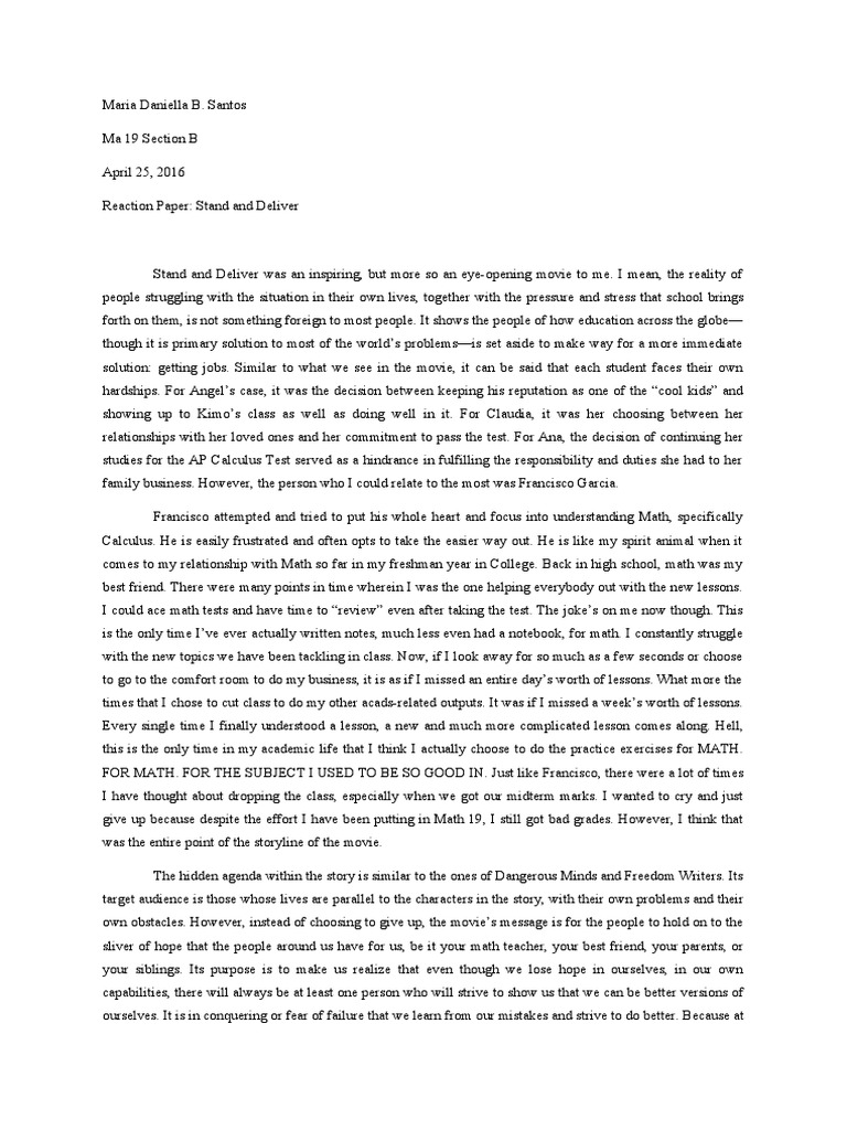 Reaction to "Stand and Deliver" Film | PDF | Further Education