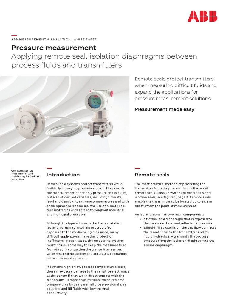 Pressure Measurement: Applying Remote Seal, Isolation Diaphragms ...